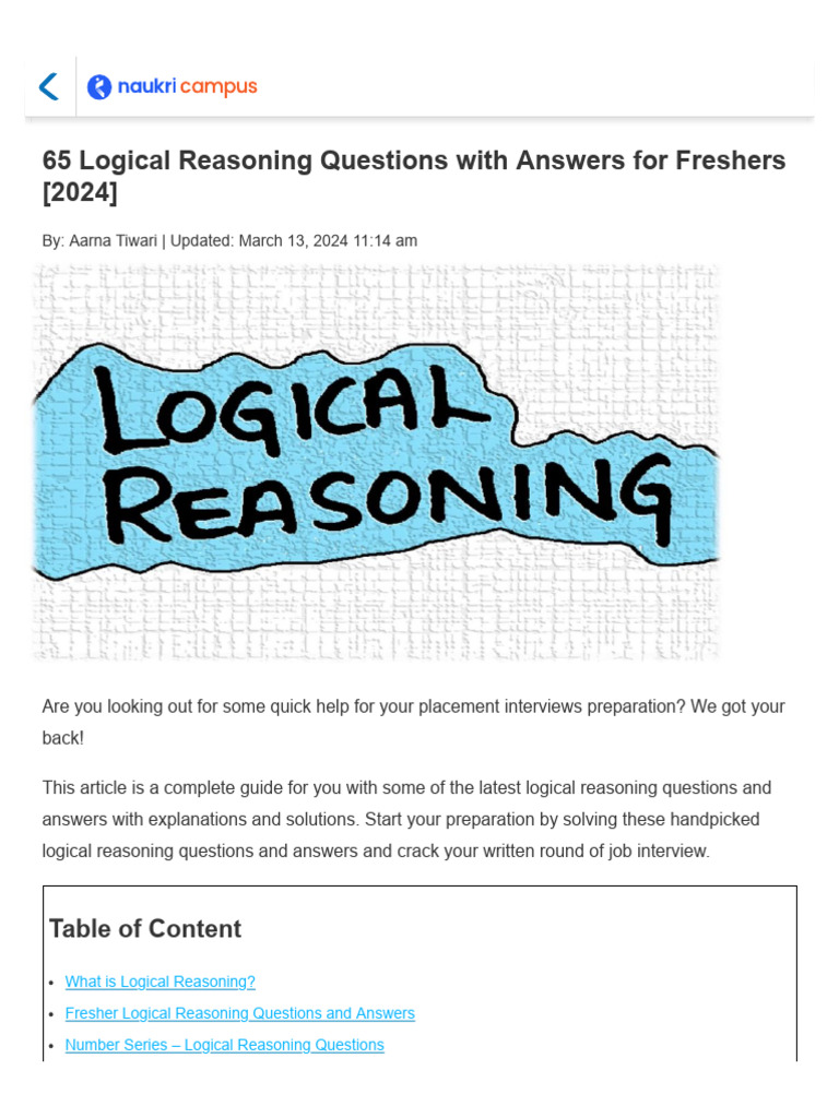 65 Logical Reasoning Questions and Answers - Solv | PDF | Reason | Logic