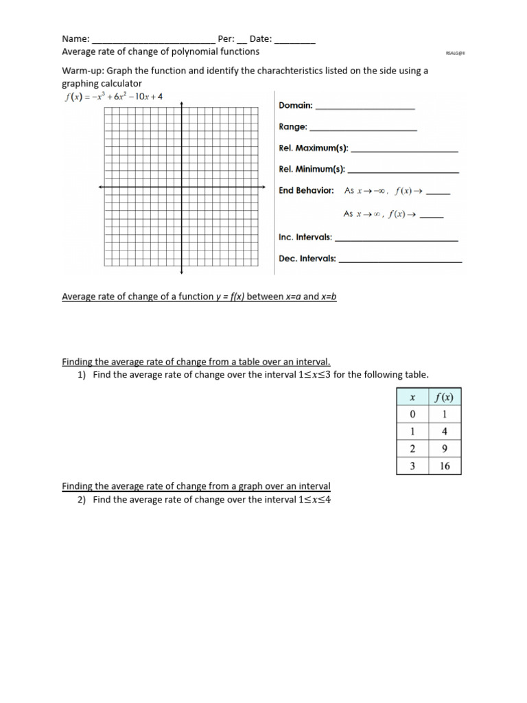 Average Rate of Change of Polynomial Functions | PDF | Derivative ...