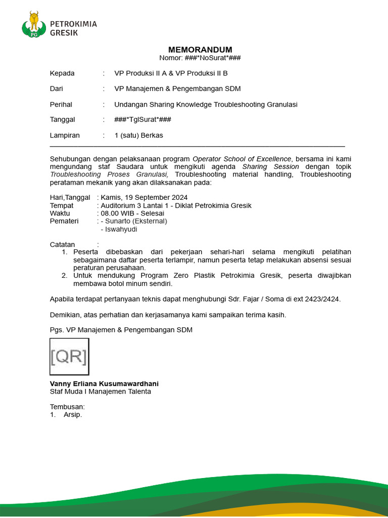 Draft Surat Undangan Sharing Knowledge Pabrik 2 | PDF