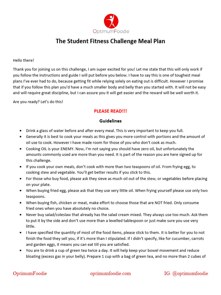 The Optimumfoodie SFC Meal Plan | PDF