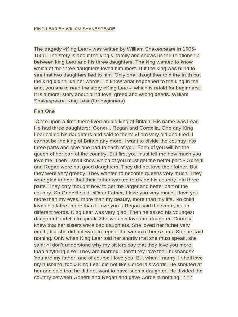 King Lear by Wiliam Shakespeare | PDF | King Lear