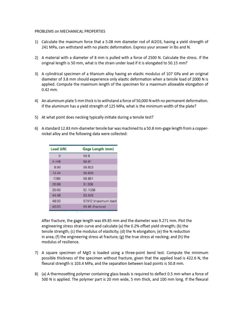 Problems On Mechanical Properties | PDF