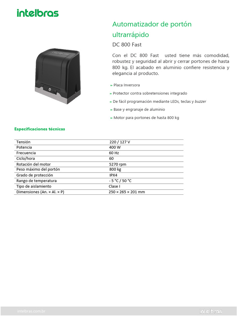 Automatizador DC 800 Fast: Potencia y Seguridad | PDF