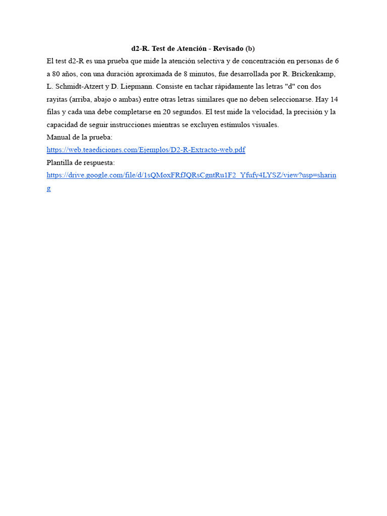 d2-R. Test de Atención - Revisado | PDF