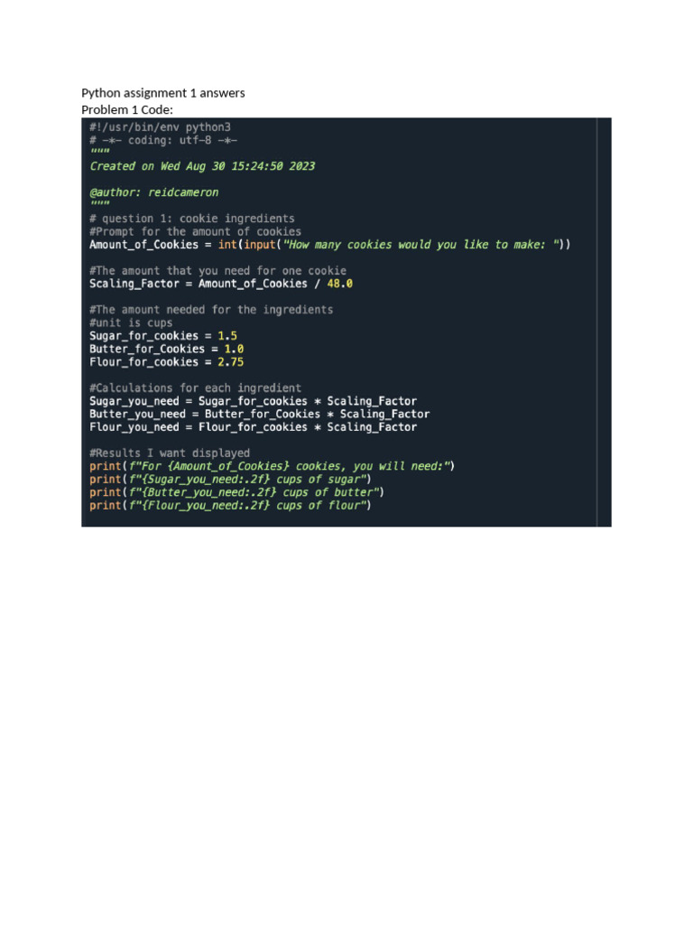 Python Assignment 1 Answers | PDF