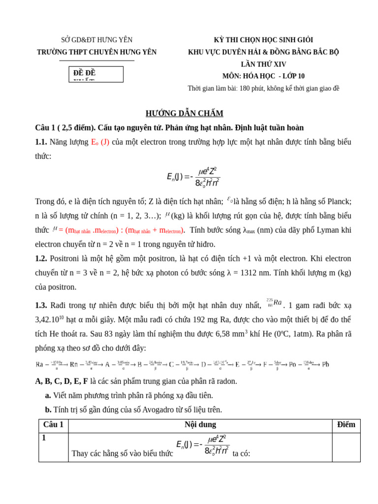 Hoahoc - Dap An de de Xuat 10 - Hung Yen | PDF