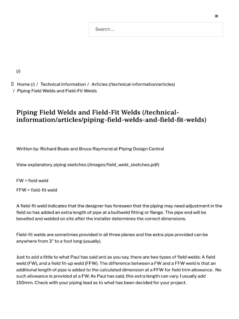 Piping Field Welds and Field-Fit Welds .. | PDF