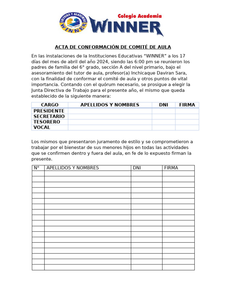 Acta de Junta Directiva | PDF