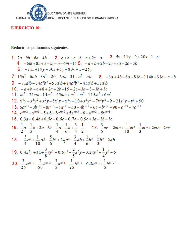 Ejercicio 8,9 y 10 Algebra Baldor | PDF