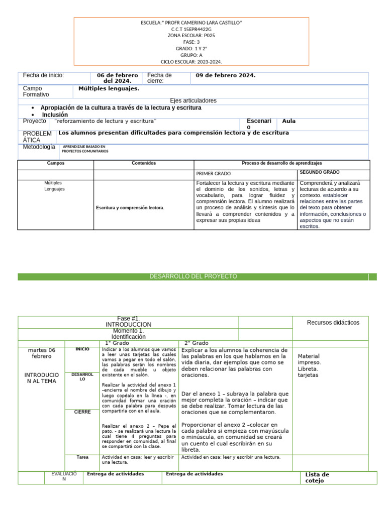 Proyecto 1 y 2 Segundo | PDF