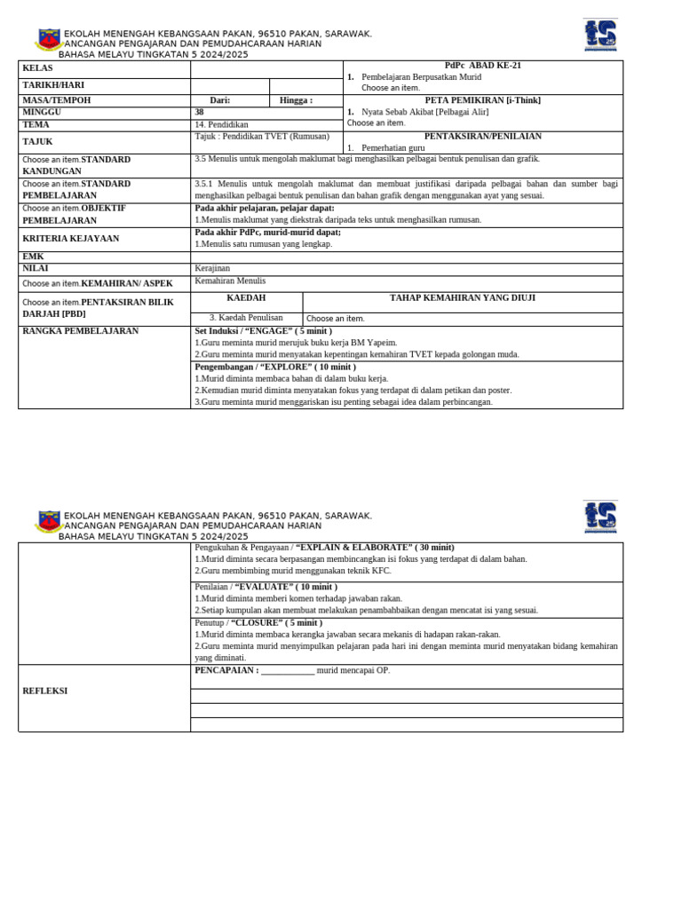 Contoh RPH T5 202425 | PDF