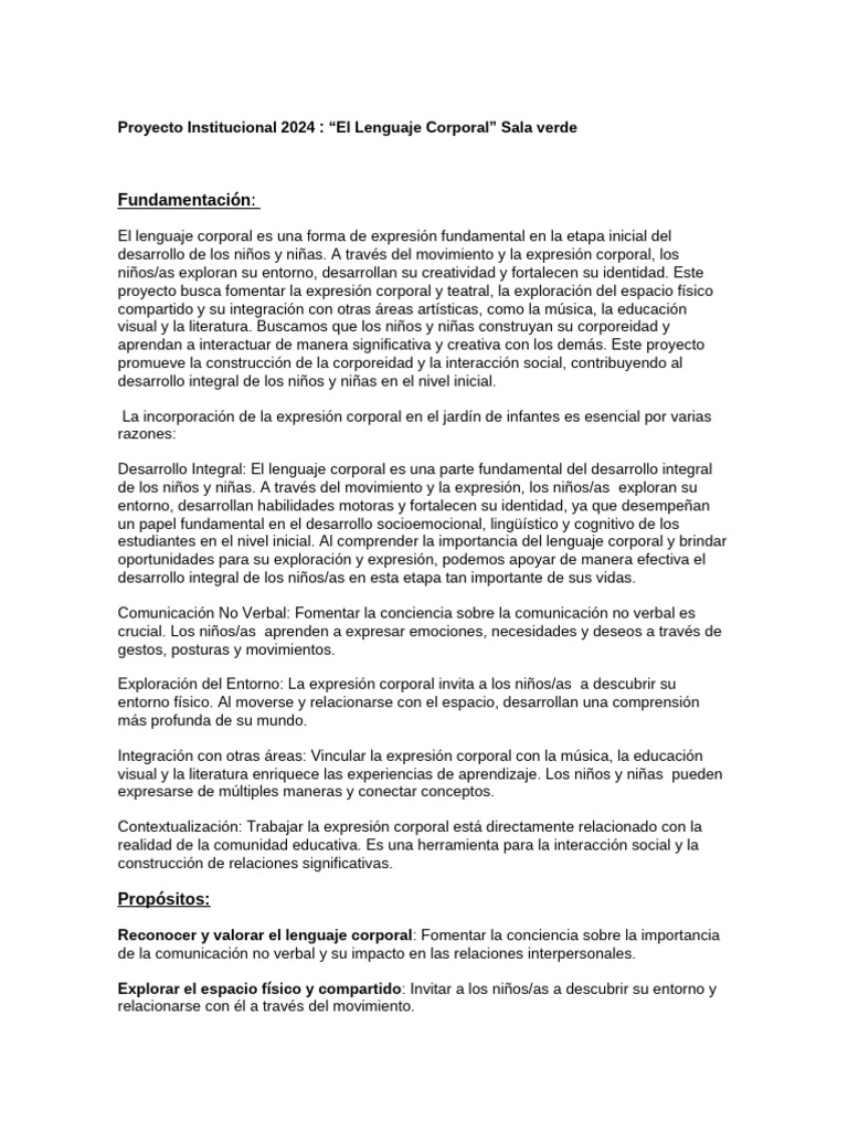 Proyecto Institucional 2024 Exp Corporal | PDF