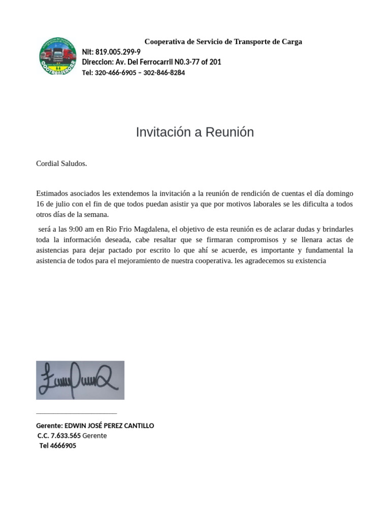 Modelo de Carta de Invitacion A Una Reunion | PDF
