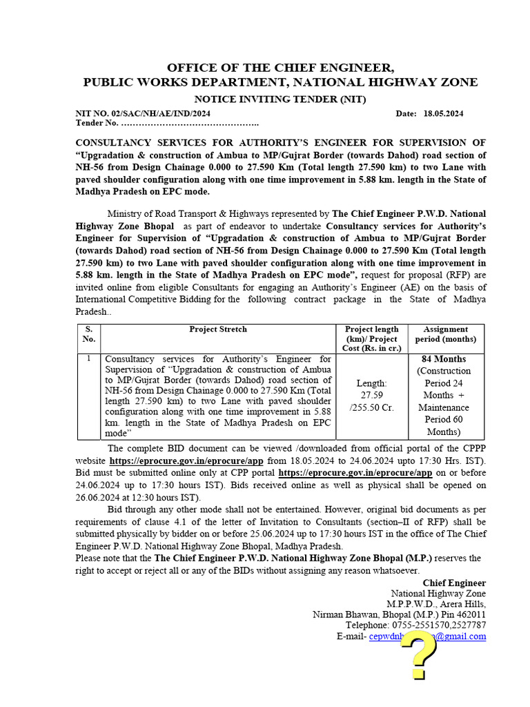 Sample Notice Inviting Tender For Engineering Consultancy Projects ...