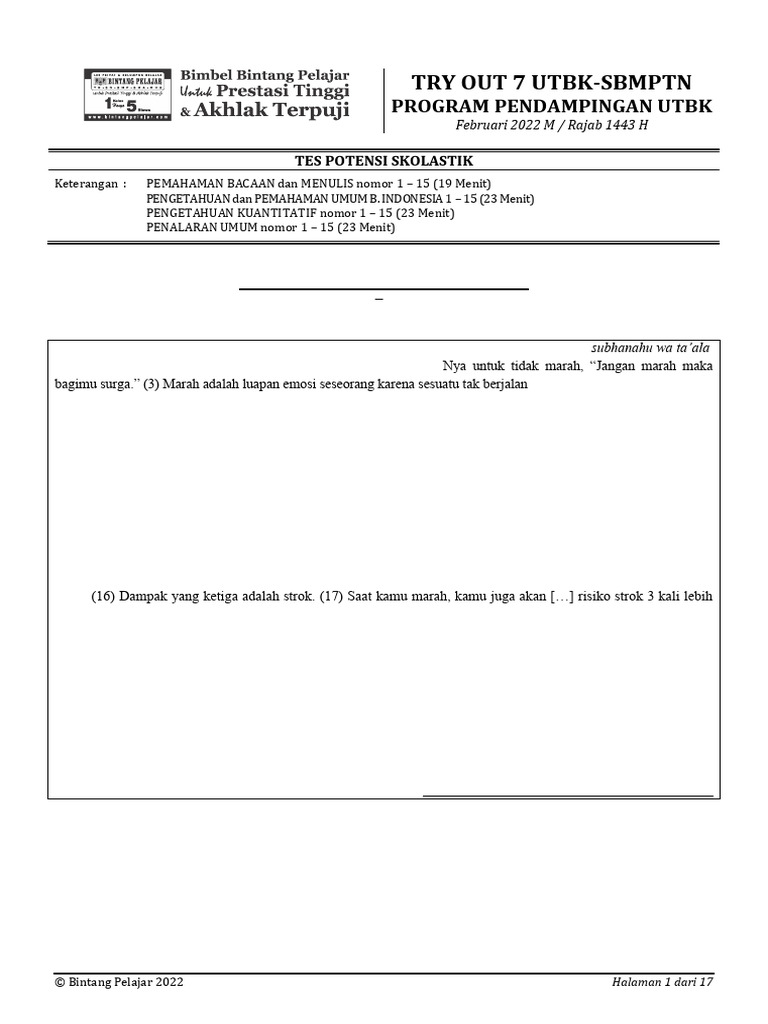 TO 7 UTBK-SBMPTN - TES SKOLASTIK (Pendampingan) | PDF
