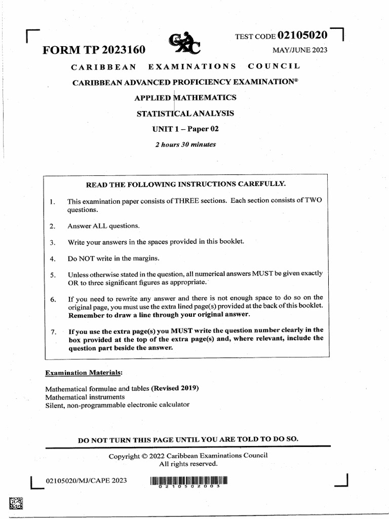 Applied Maths 2023 U1 P2 Pdf