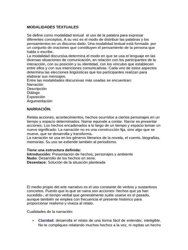Modalidades Textuales | PDF