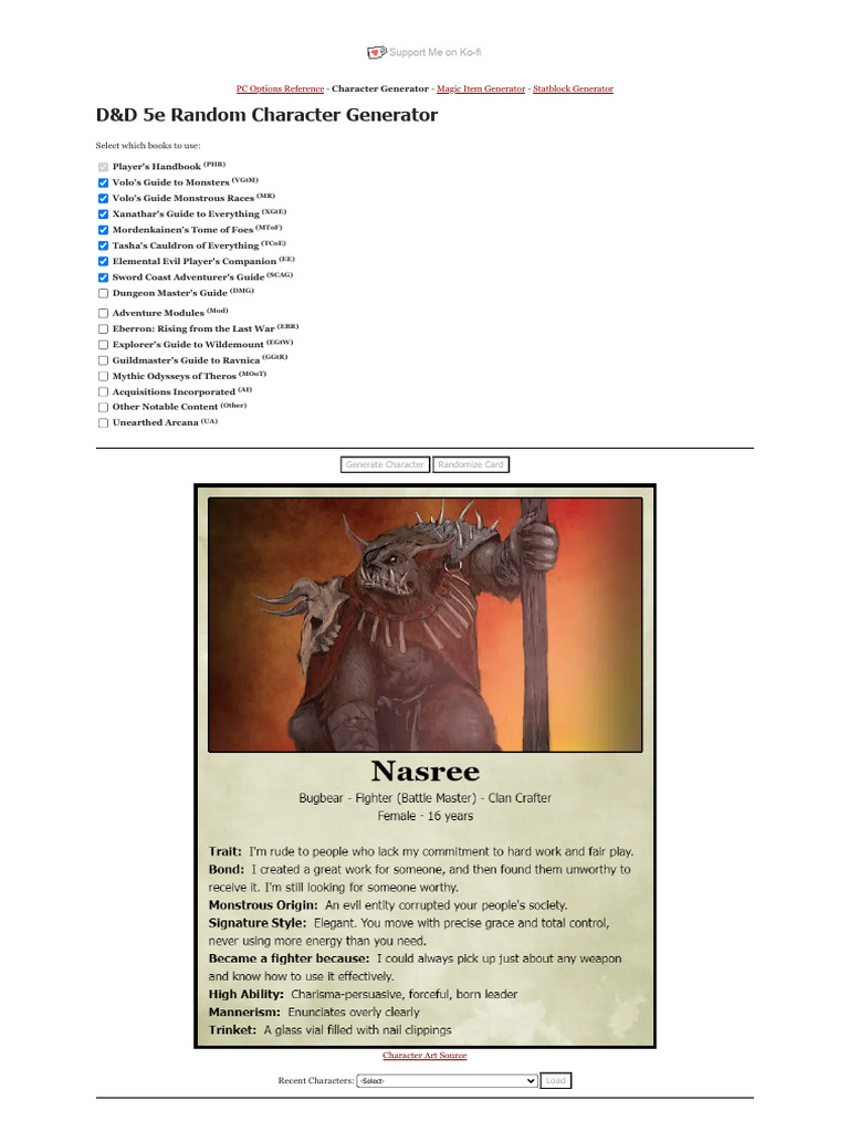 D&D 5e Character Generator | PDF