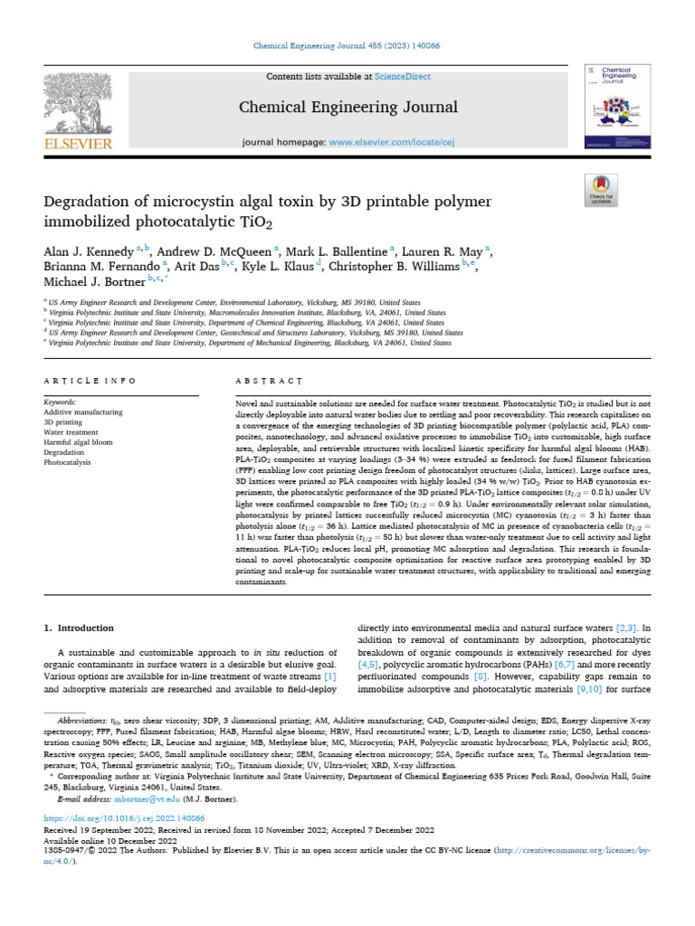 Degradation of Microcystin Algal Toxin by 3D Printable Polymer ...