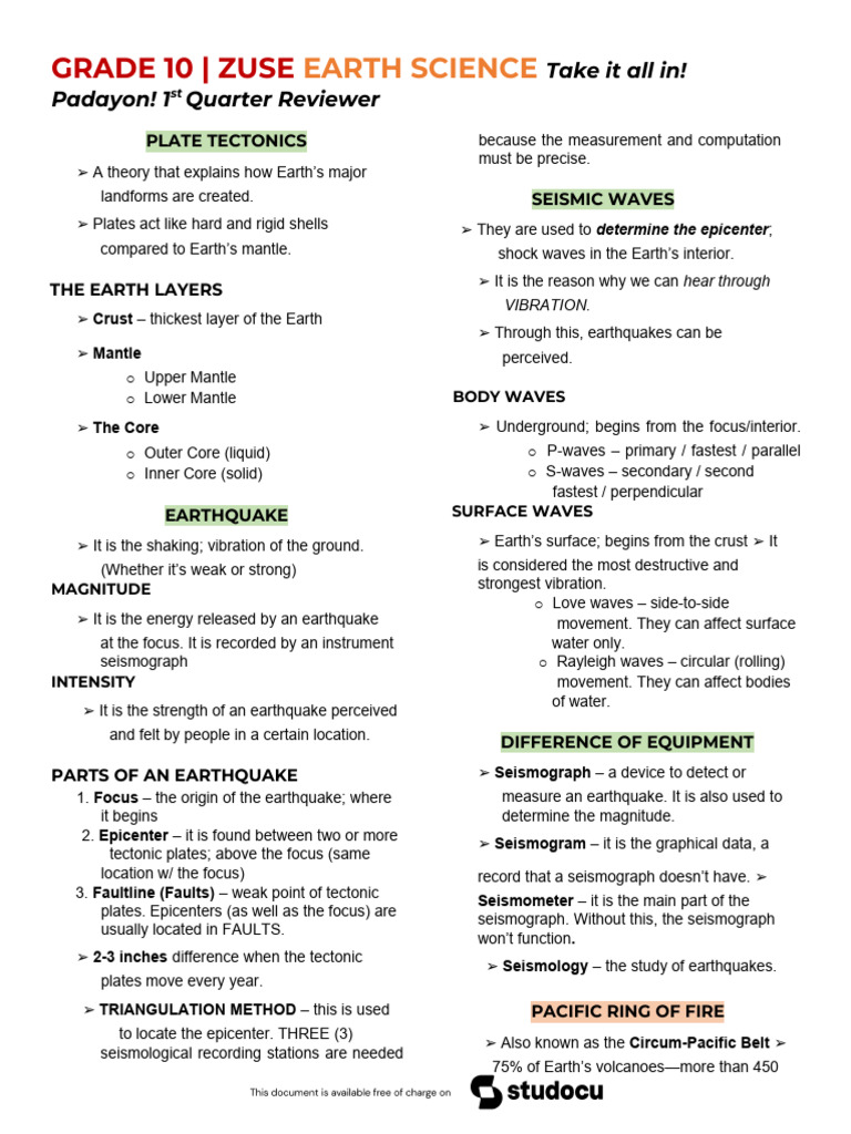 Grade 10 Earth Science: Plate Tectonics Review | PDF | Plate Tectonics ...