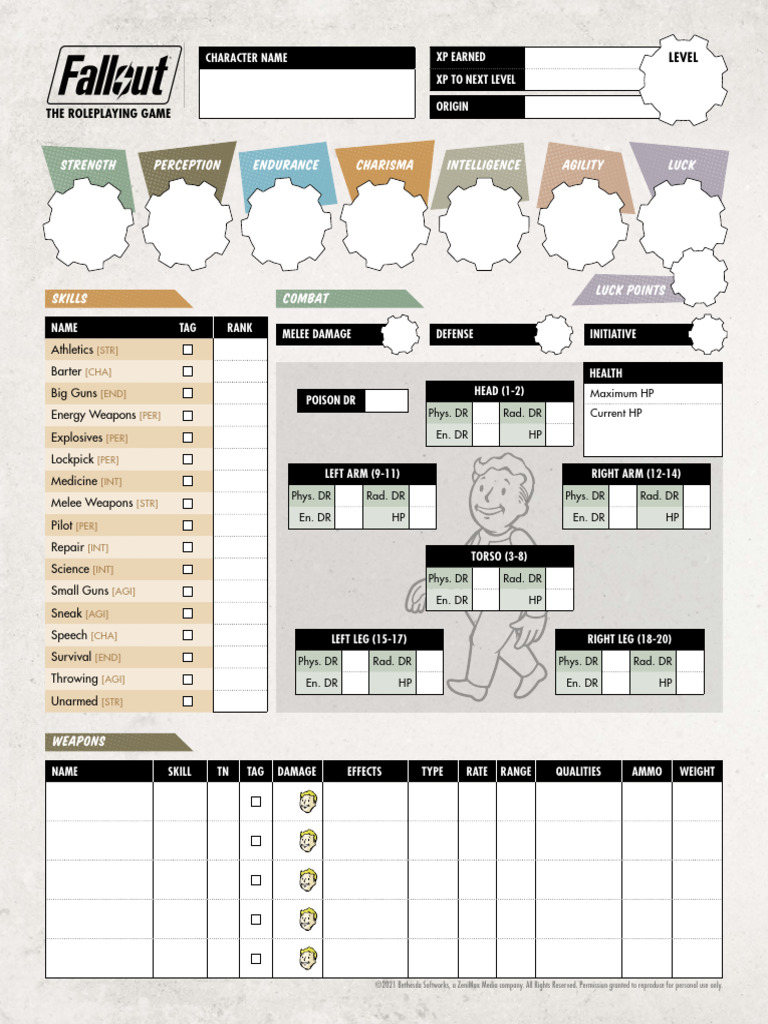 Fallout 2D20 Character Sheet Guide | PDF | Role Playing | Role Playing ...