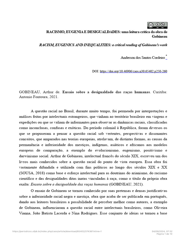 Racismo, Eugenia e Desigualdades | PDF