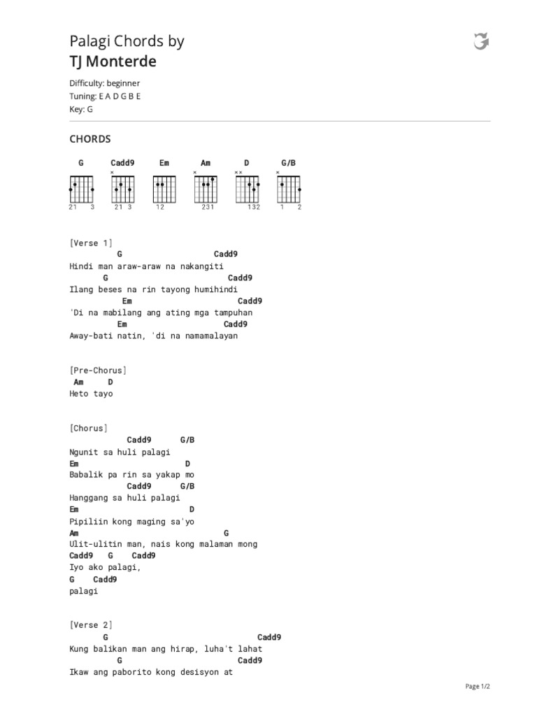 Palagi Chords (Ver 2) by TJ Monterdetabs at Ultimate Guitar Archive | PDF