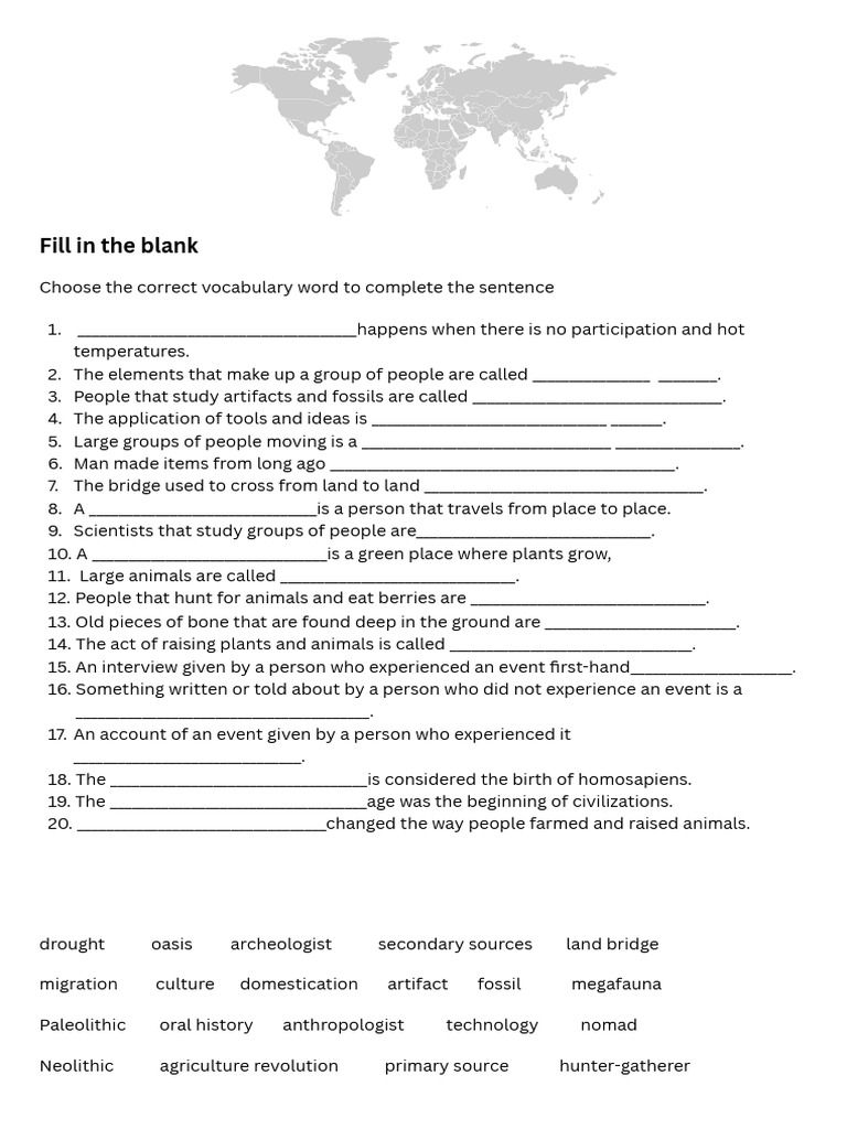 BRYAN ACEVEDO - Fill in The Blank | PDF | Paleolithic | Hunter Gatherer