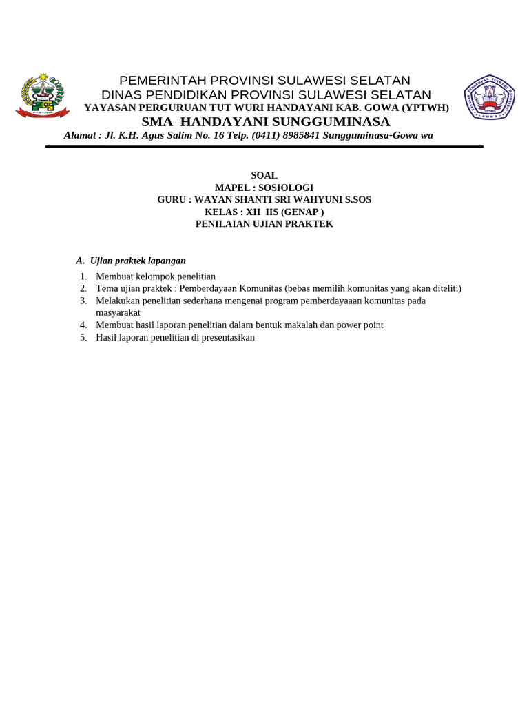 Sosiologi Ujian Praktek Xii Iis 2023 | PDF