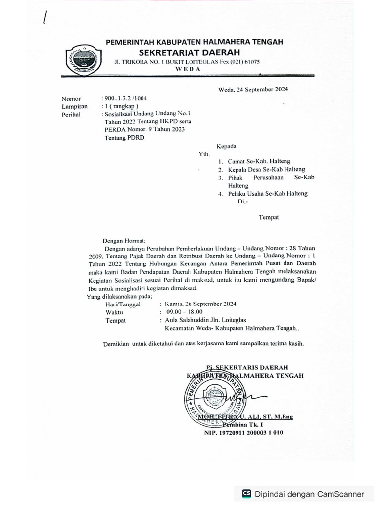 Sosialisasi Undang - Undang No. 1 Tahun 2022 Tentang HKPD Serta PERDA Nomor. 9 Tahun 2023 ...