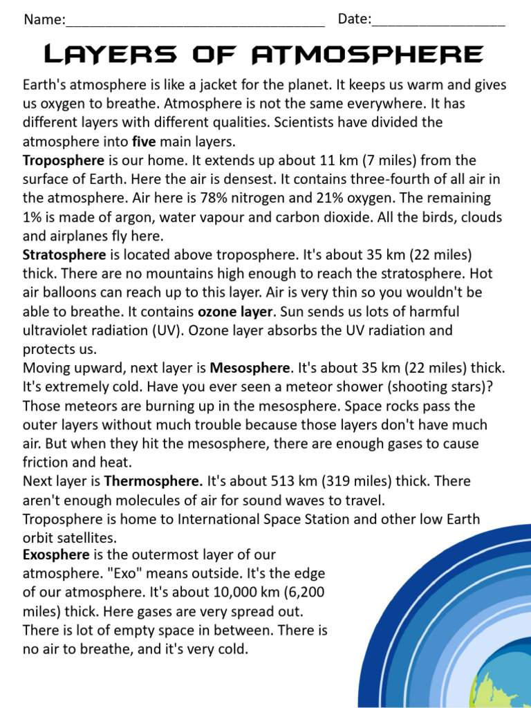 Layers of Atmosphere Reading Comprehension | PDF