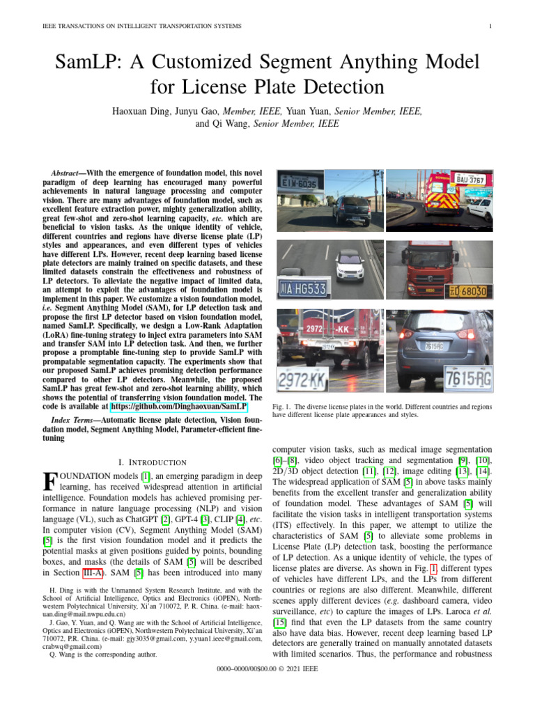 Samlp: A Customized Segment Anything Model For License Plate Detection ...
