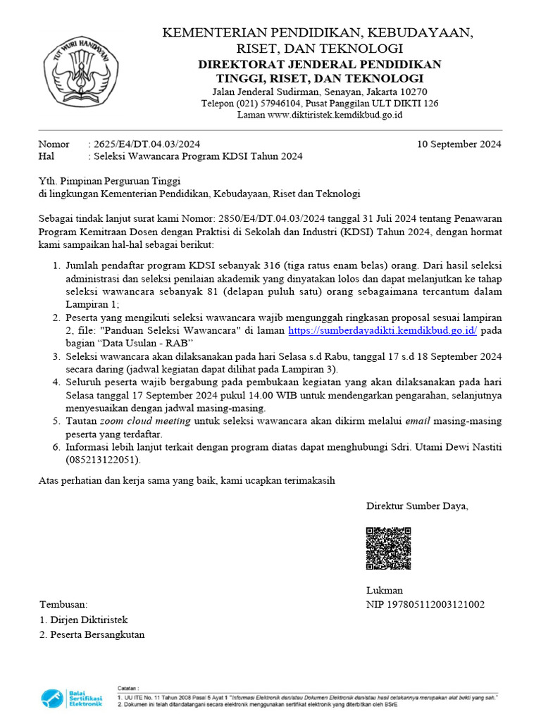 Pengumuman Seleksi Wawancara KDSI | PDF