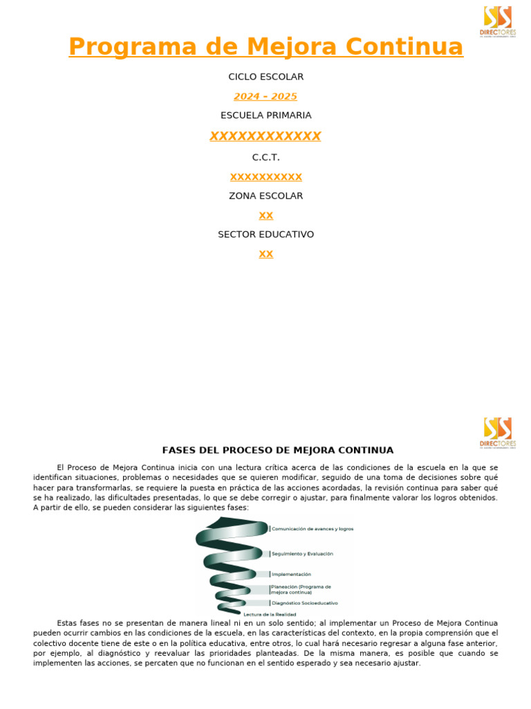 Programa de Mejora Continua, Formato | PDF | Evaluación