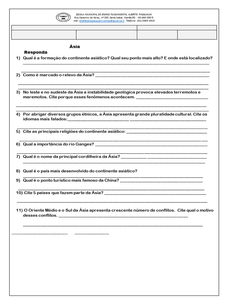 Prova Do Nono 15 Perguntas | PDF