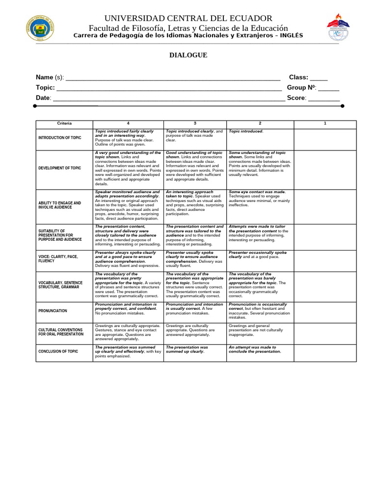 Rubric For Dialogue | PDF