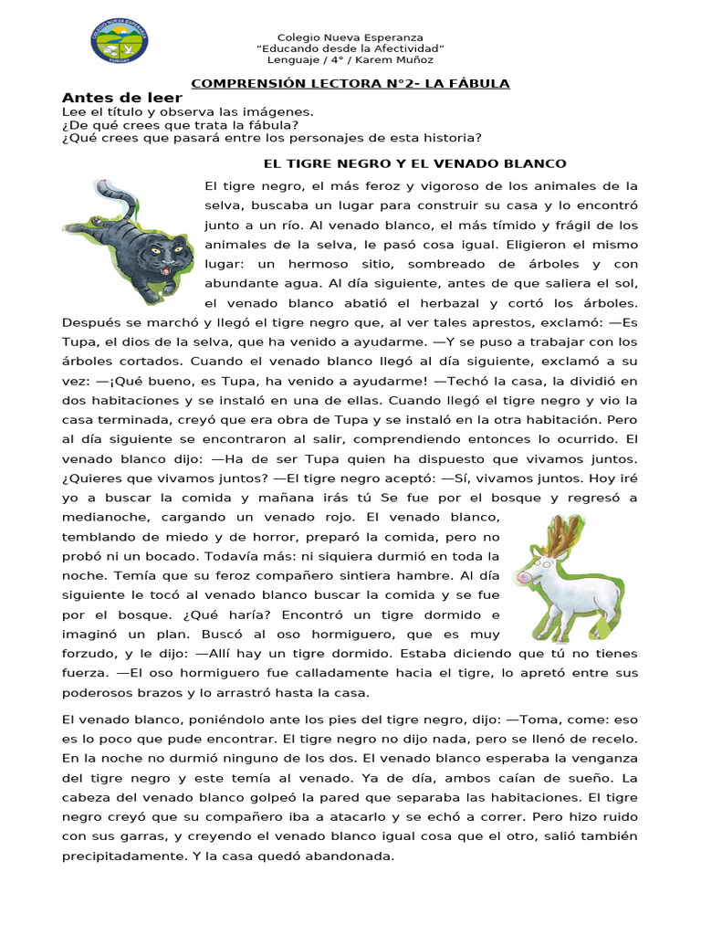 COMPRENSIÓN LECTORA N°2 - 4° Básico | PDF