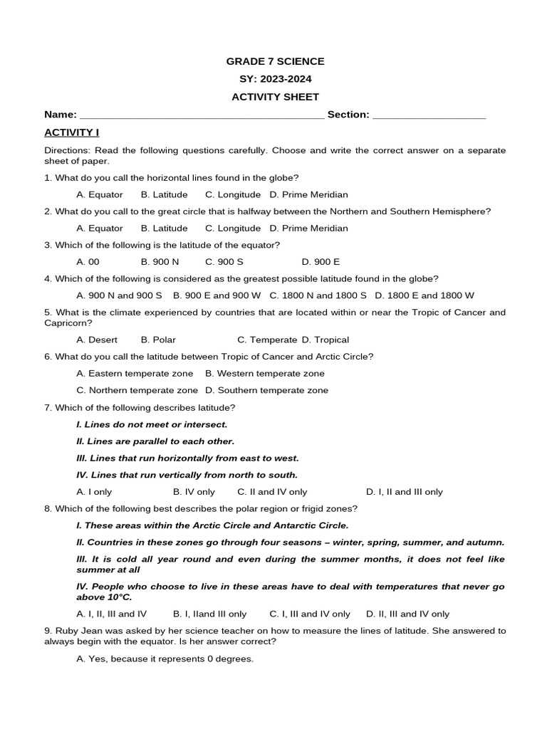 Science Activity Sheet | PDF