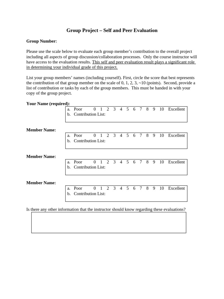 Group Project Peer Evaluation Form | PDF