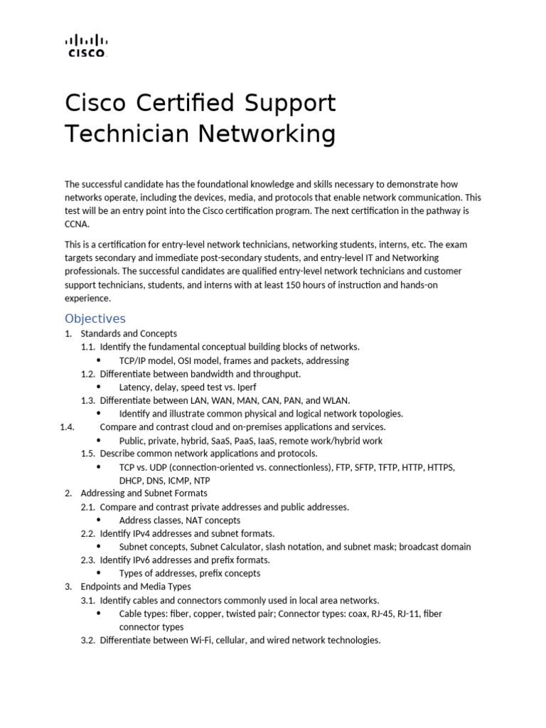 CCST+Networking+Objective+Domain Cisco Final wCiscoLogo | PDF