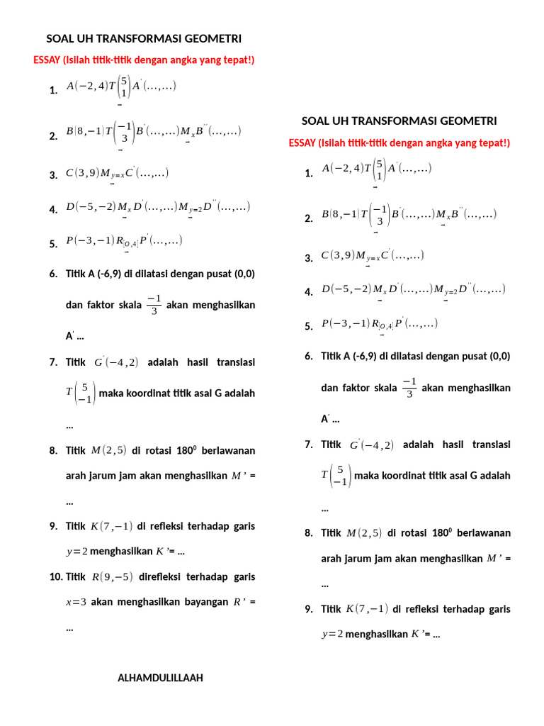 Soal Uh Transformasi Geometri | PDF