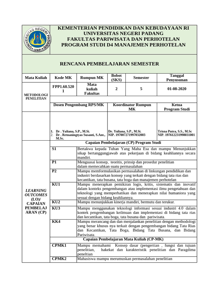 RPS Metode Penelitian | PDF | Science & Mathematics
