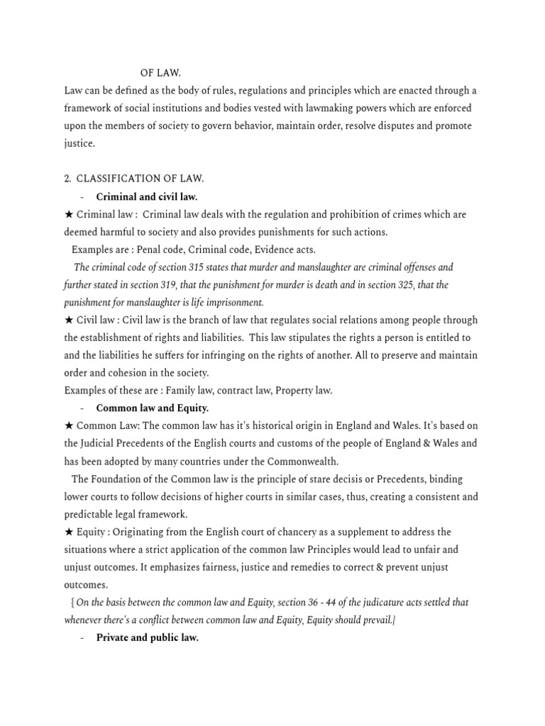 Overview of Legal Definitions and Classifications | PDF | Precedent ...