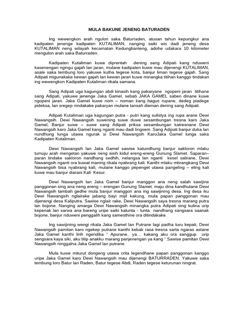 Mula Bakune Jeneng Baturaden | PDF