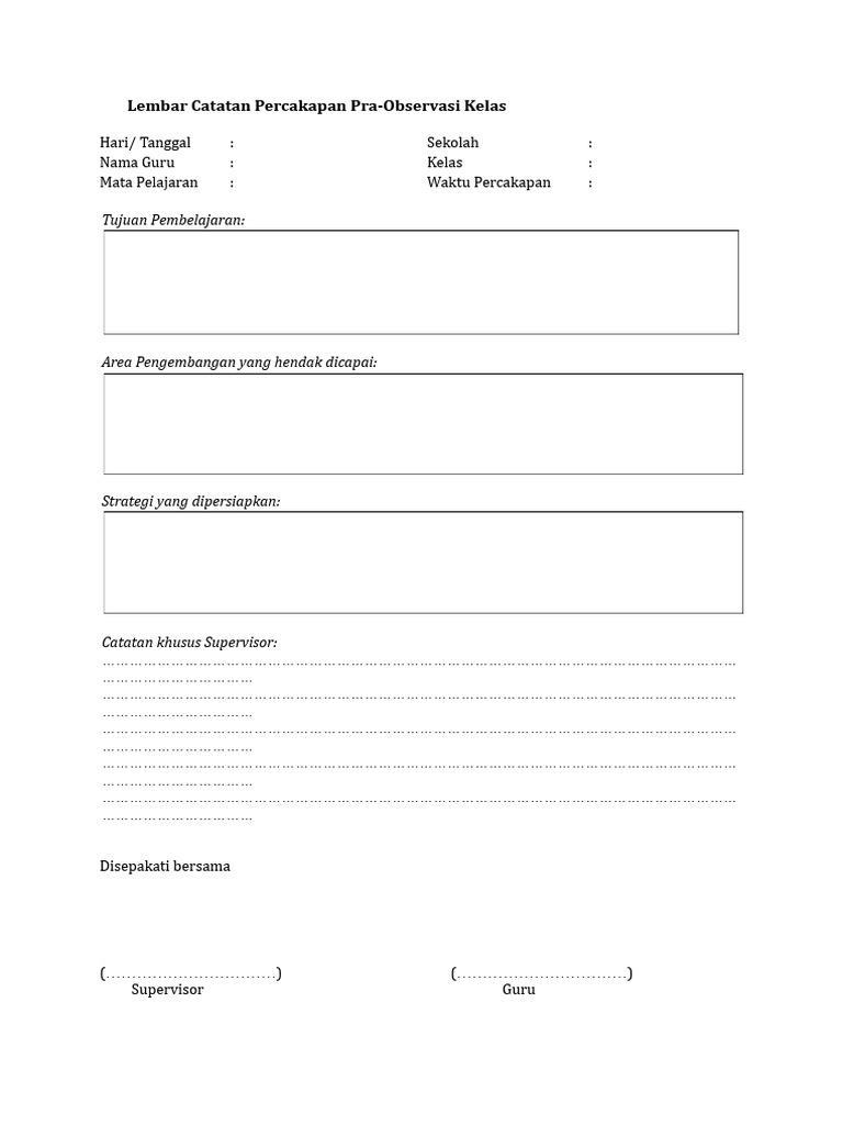1 - Lembar Catatan Percakapan Pra-Observasi Kelas | PDF