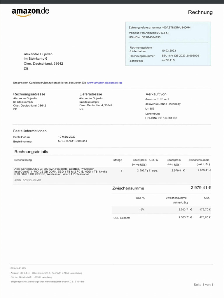 Amazon - De: Rechnung | PDF