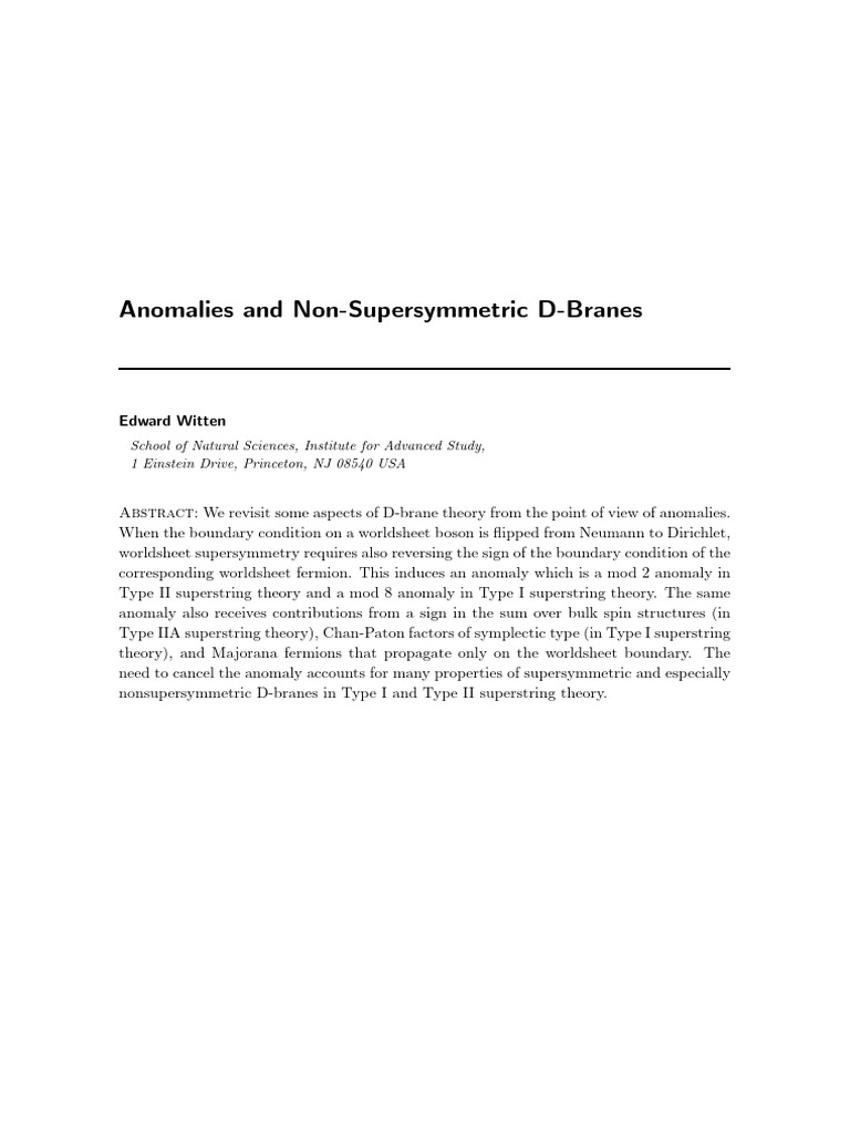 Edward Witten - Anomalies and Non-Supersymmetric D-Branes | PDF