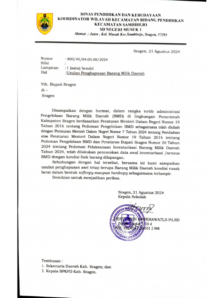 Surat Usulan Penghapusan | PDF