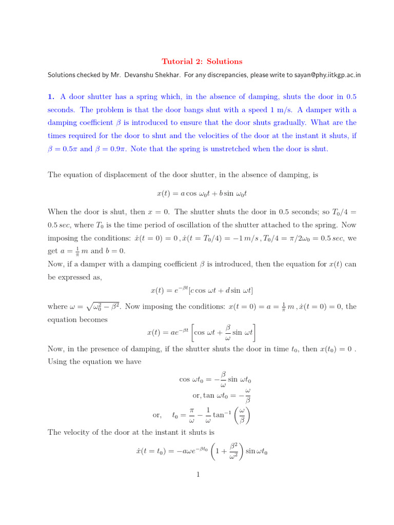 Physics of Waves Tutorial: Damped Oscillator (IIT KGP) | PDF