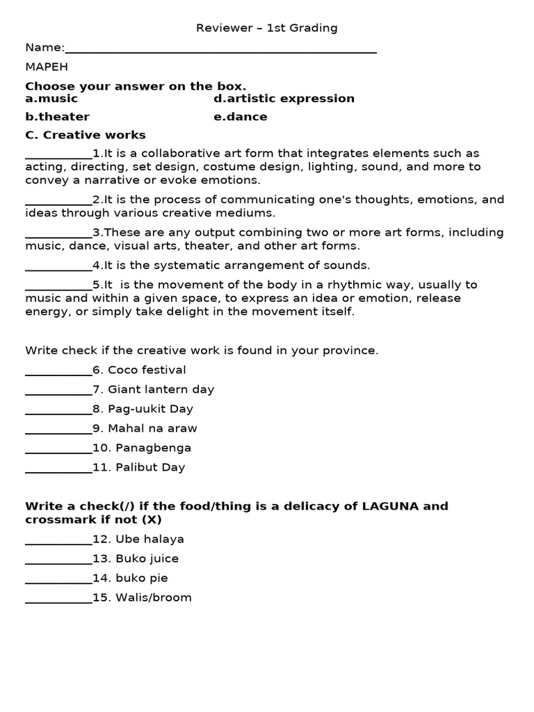 Reviewer Mapeh 1st Q | PDF